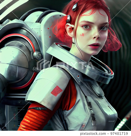 Portrait Of A Sci fi Cyberpunk Girl High tech Stock Illustration