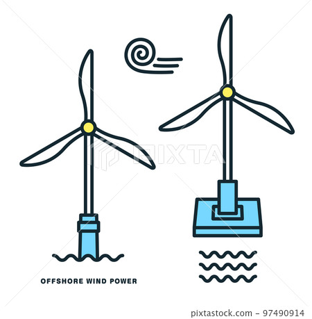 Illustration of offshore wind farm and wind... - Stock Illustration ...