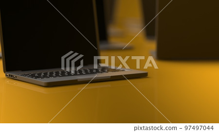 A collection of laptop computers yellow background - Stock Illustration ...