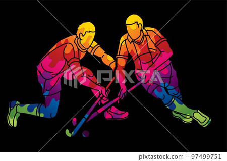 Group of Field Hockey Sport Male Players Mix... - Stock Illustration ...