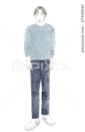 Illustration of a smiling man standing facing... - Stock Illustration ...
