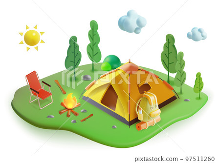 3d Go Camping Concept Daytime View Landscape...-插圖素材 [97511260] - PIXTA圖庫