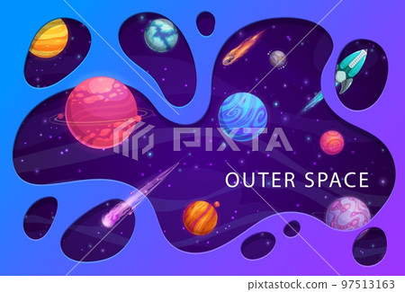 Papercut space landscape. Cartoon galaxy... - Stock Illustration ...