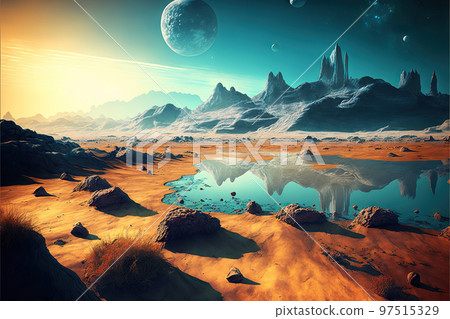 Alien planet landscape with strange rock... - Stock Illustration ...