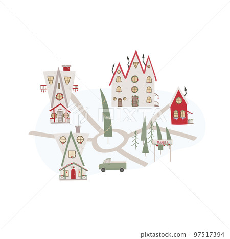 Cute Christmas city map with road, trees, car,... - Stock Illustration ...