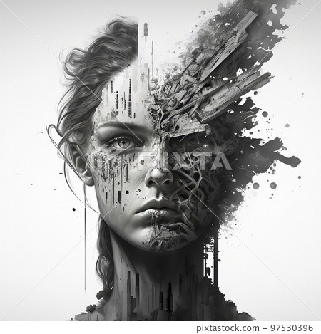 Concept Art of a Disintegrating Woman Face - Stock Illustration ...