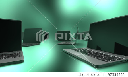 Collection of laptop computers green background - Stock Illustration ...