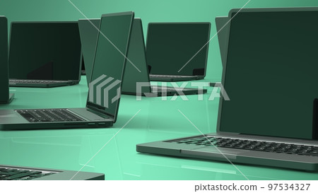 Collection of laptop computers green background - Stock Illustration ...