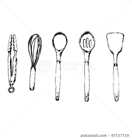 Hand drawn illustration set of cooking utensils... - Stock Illustration ...