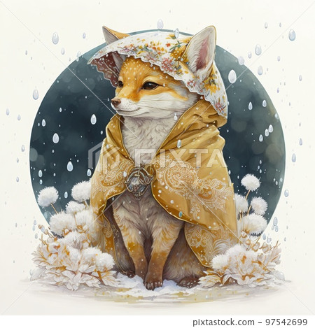 Cute brown fox in winter hand drawing style for... - Stock Illustration ...