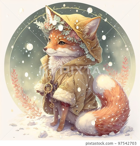 Cute brown fox in winter hand drawing style for... - Stock Illustration ...