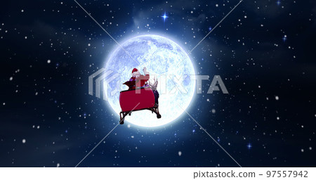 Image of snow falling over santa in sleigh - Stock Illustration ...