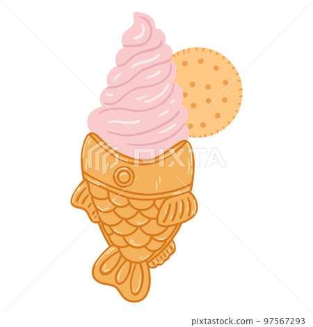 Taiyaki fish-shaped ice cream cone in cartoon... - Stock Illustration ...