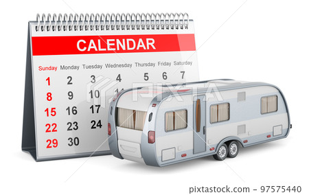 Caravan, camper trailer with desk calendar, 3D... - Stock Illustration ...