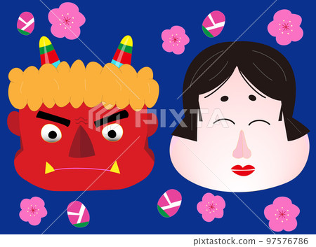 Setsubun characters Otafuku and Oni. - Stock Illustration [97576786 ...