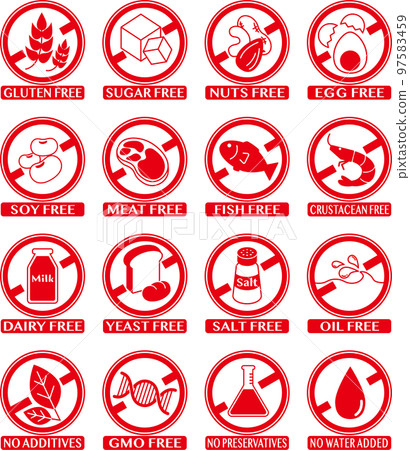 Food allergy display icon set red - Stock Illustration [97583459] - PIXTA