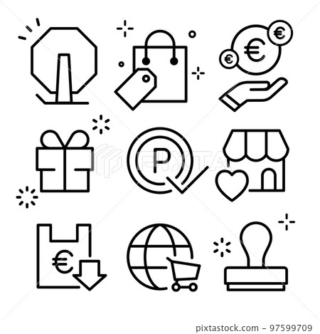Shopping icon set Sale, points, benefits,... - Stock Illustration ...