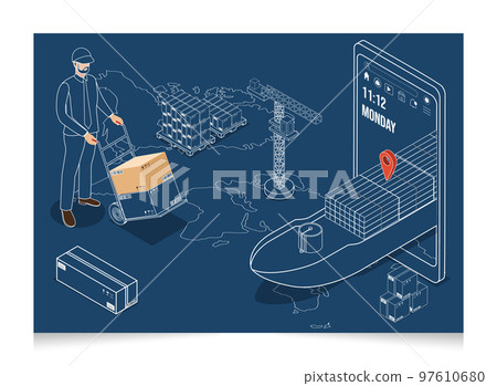 3D isometric Logistics Sea Freight Concept with... - Stock Illustration ...
