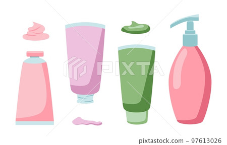 Cosmetics set of four hand cream bottles and... - Stock Illustration ...