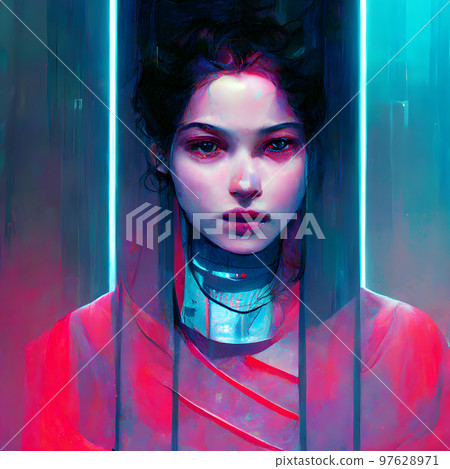 sci-fi cyber renaissance woman portrait, neural...-插圖素材 [97628971 ...