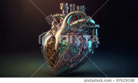 fantastic bionic heart concept, neural network... - Stock Illustration ...