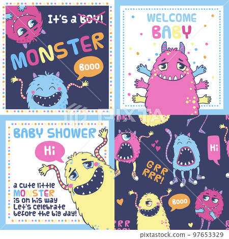 Monster party cards.-插圖素材 [97653329] - PIXTA圖庫