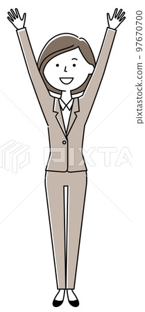 Woman in a suit doing banzai - Stock Illustration [97670700] - PIXTA