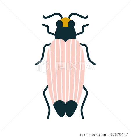 Cartoon flat pink bug with horns with decor on... - Stock Illustration ...