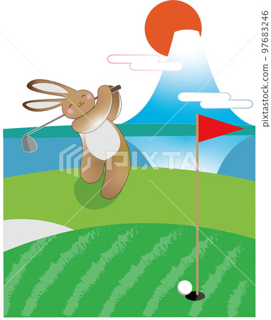 New Year's card rabbit golf - Stock Illustration [97683246] - PIXTA