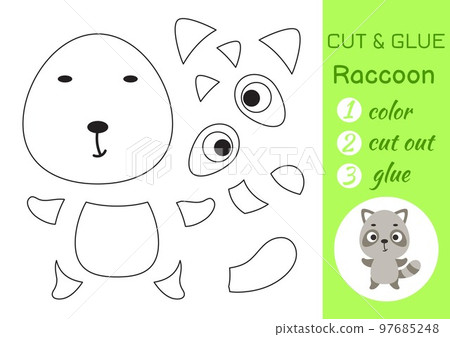 Color, cut and glue paper little raccoon. Cut... - Stock Illustration ...