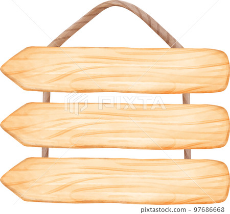 cute watercolour wood sign board cartoon painting - Stock Illustration ...