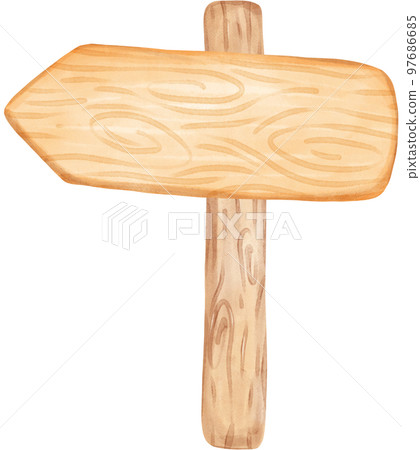 cute watercolour wood sign board cartoon painting - Stock Illustration ...