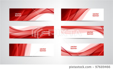 Vector set of abstract silk wavy headers, red... - Stock Illustration ...