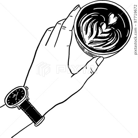 Hand with Hot Coffee Latte art Hand drawn line... - Stock Illustration [97719672] - PIXTA