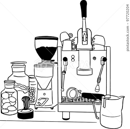 Coffee machine Cafe restaurant equipment Hand... - Stock Illustration ...