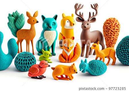 Set of plasticine animals of different breeds... - Stock Illustration ...