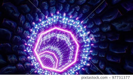 Glowing Geometric Neon Light in the Dungeon... - Stock Illustration ...