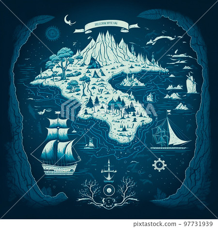 beautiful blue treasure and island map, travel map-插圖素材 [97731939 ...