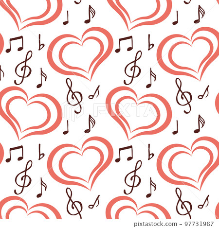 Seamless pattern, hearts and musical notes on a... - Stock Illustration ...