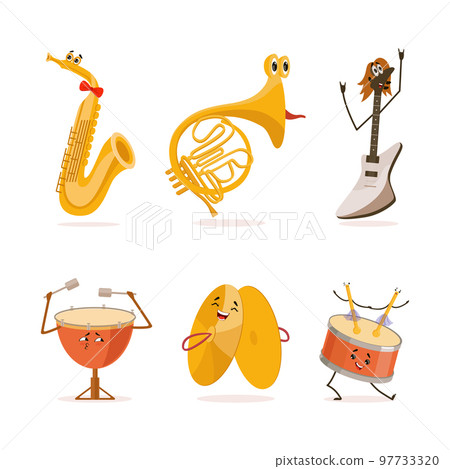 Set of musical instrument characters.... - Stock Illustration [97733320 ...
