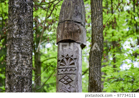 Image of the Slavic goddess Makosh carved from... - Stock Photo ...