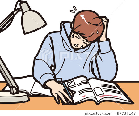 Boys struggling to study - Stock Illustration [97737148] - PIXTA