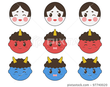 Good luck and demon face icon set with black... - Stock Illustration ...
