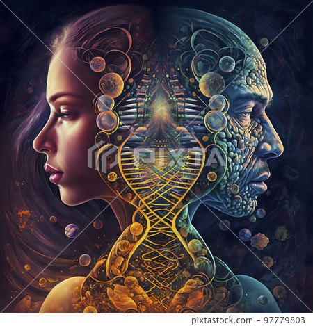 Concept Art Interconnected Human Life Form With... - Stock Illustration ...