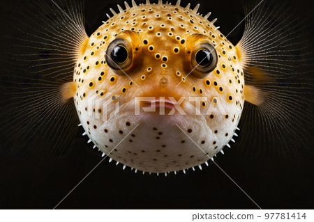 dangerous puffer fish with spikes on body on... - Stock Illustration ...