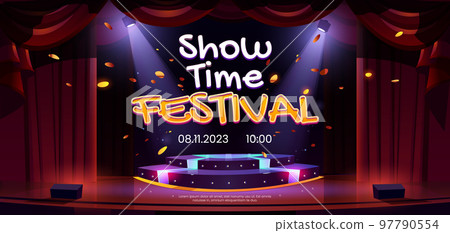 Show time festival banner, theater stage, podium - Stock Illustration ...
