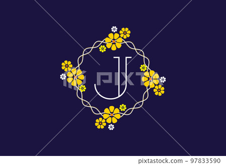 Floral monogram letter J. Initial alphabet with... - Stock Illustration ...