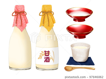 Shirozake Amazake Sake Bottle Sakazuki - Stock Illustration [97846862 ...