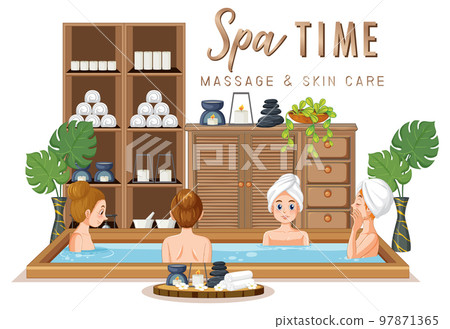Spa time text with women in bathtub-插圖素材 [97871365] - PIXTA圖庫