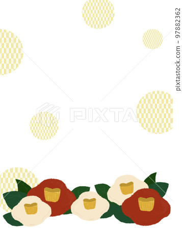 Chigiri-e style red and white camellia gorgeous... - Stock Illustration ...